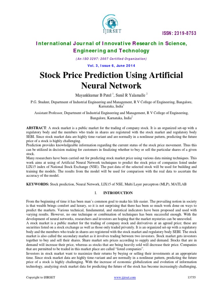 Stock Price Prediction Using Artificial Neural Network | PDF ...
