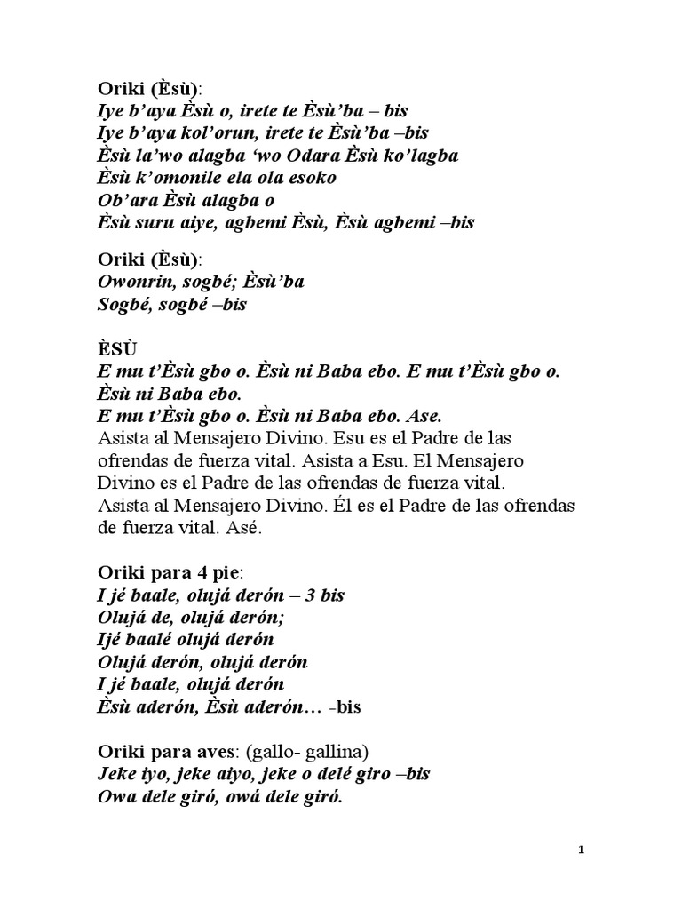 Orikis de Èsù y otros Òrìsà | PDF | Mitología comparada | Religión étnica