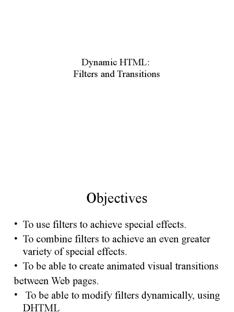 Dynamic HTML: Filters and Transitions | PDF | Dynamic Html | Vision