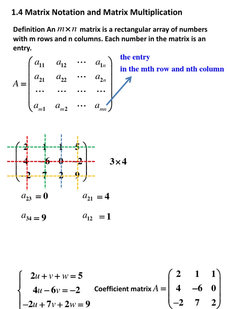 A A A A A A A A A A: 1.4 Matrix Notation and Matrix Multiplication ...
