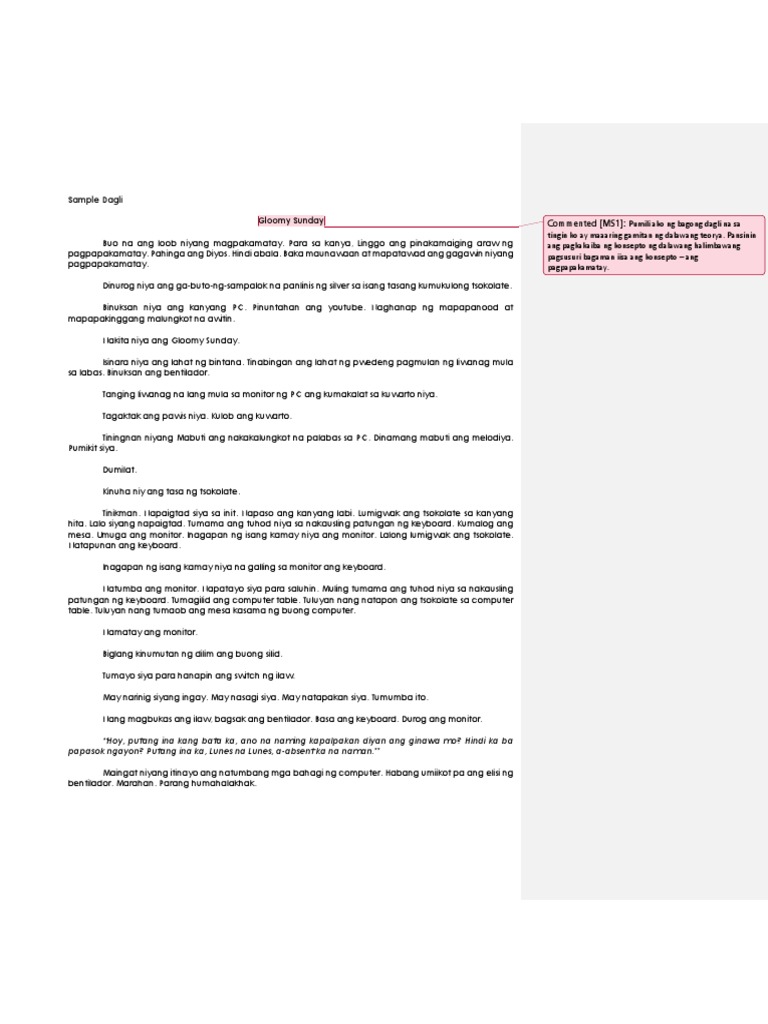 Sample Panunuring Pampanitikan NG Isang Dagli | PDF