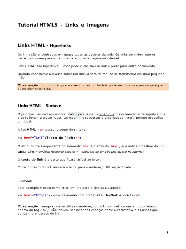 Tutorial HTML5 - Links e Imagens - 25-06-2021 | Download grátis PDF ...
