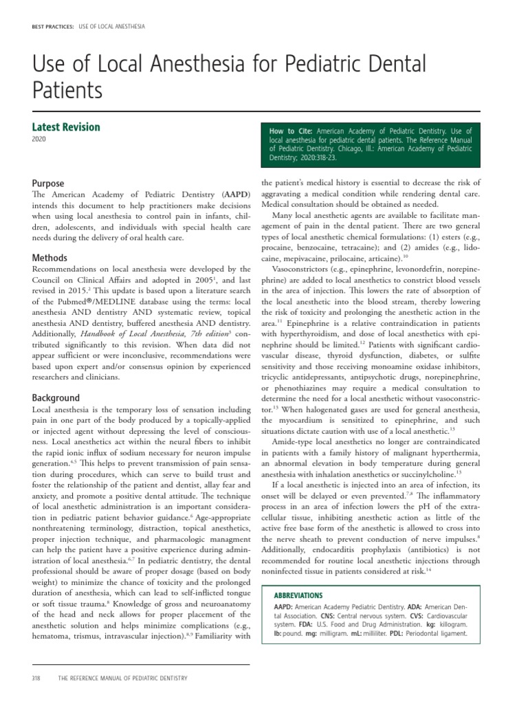 Use of Local Anesthesia For Pediatric Dental Patients: Latest Revision ...