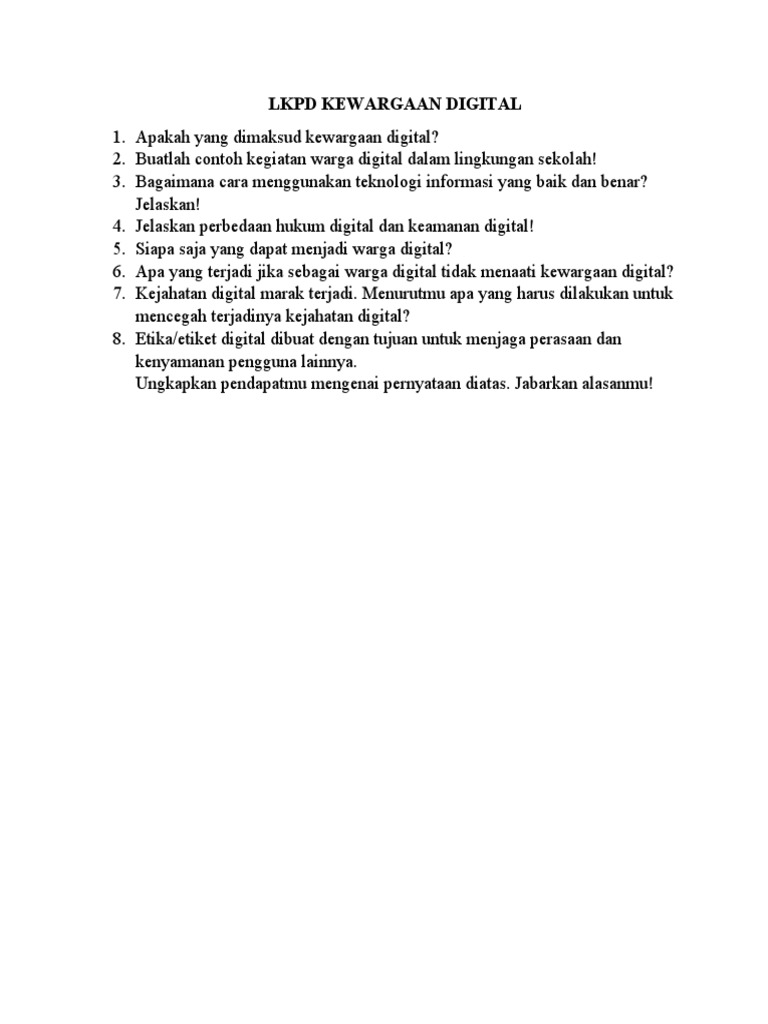 LKPD Kewargaan Digital | PDF