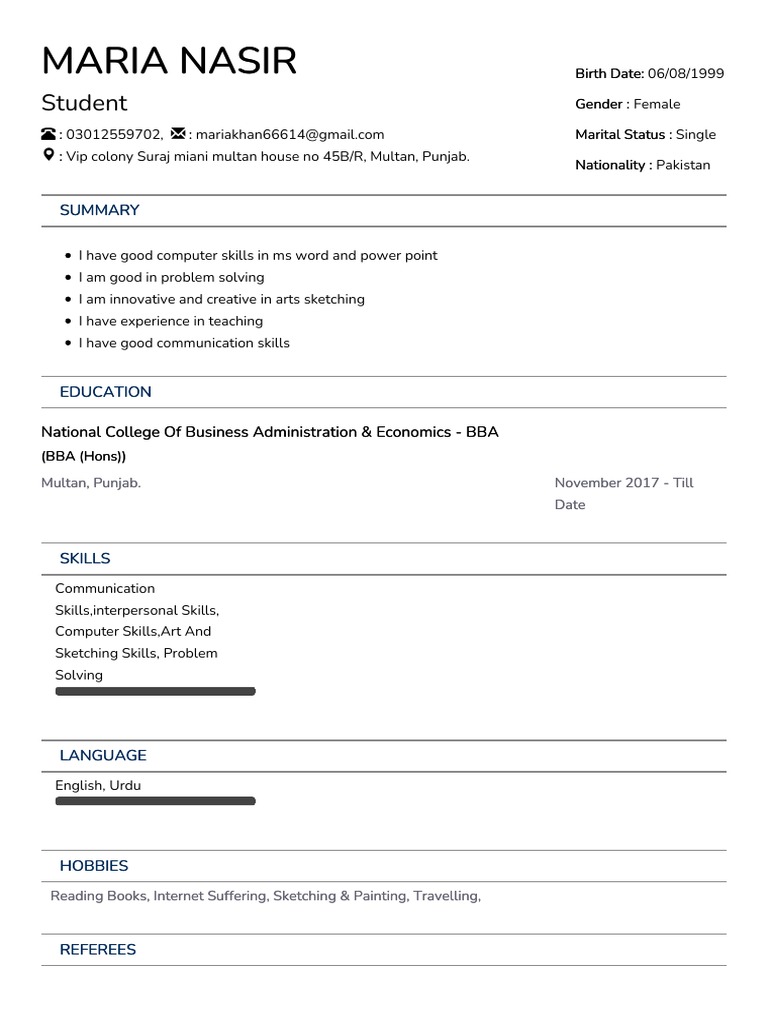 Maria Maria Nasir Nasir: Student | PDF