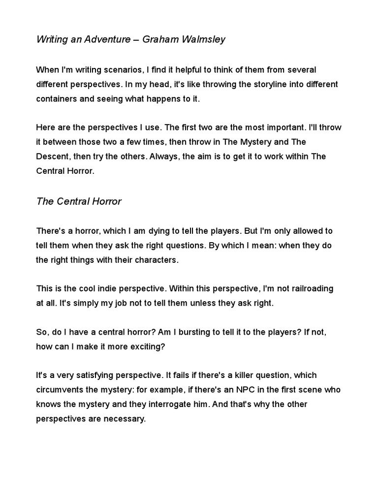 Writing An Adventure - Graham Walmsley | PDF