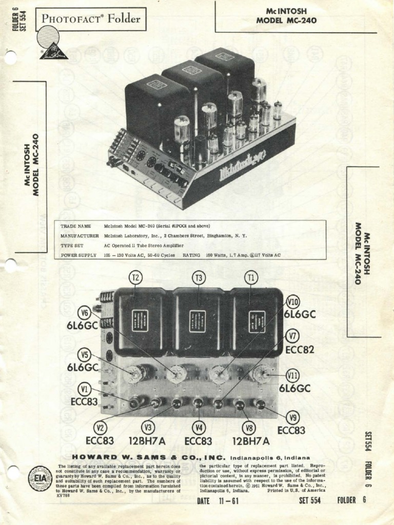 McIntosh MC240 Schematic Parts List | PDF
