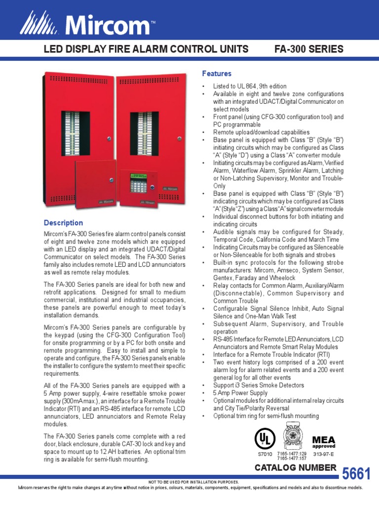 FA-300 Series Fire Alarm Control Panels | PDF | Relay | Switch