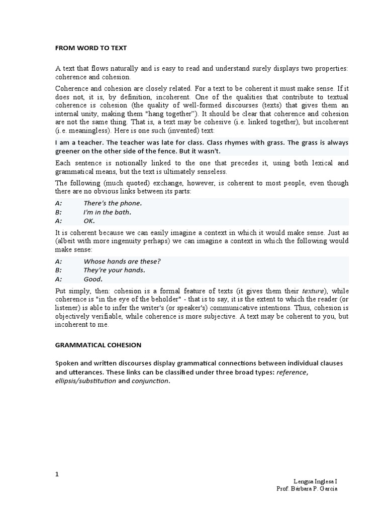 Understanding Cohesion and Coherence | PDF | Noun | Word