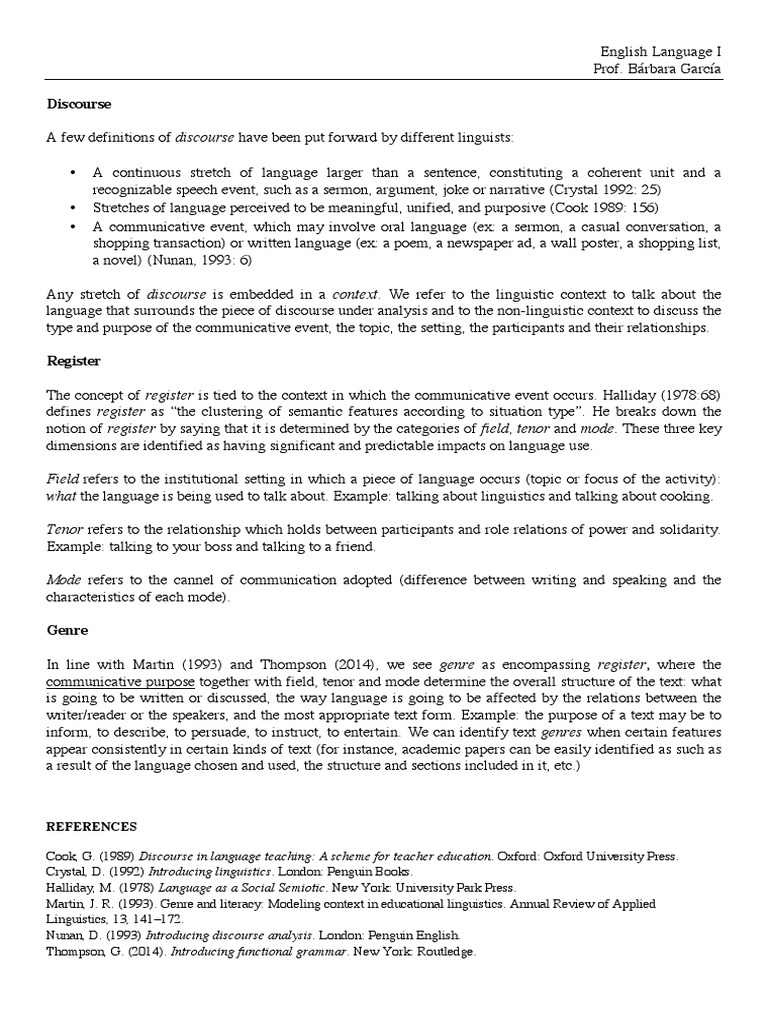 Discourse, Genre and Register | PDF | Linguistics | Human Communication