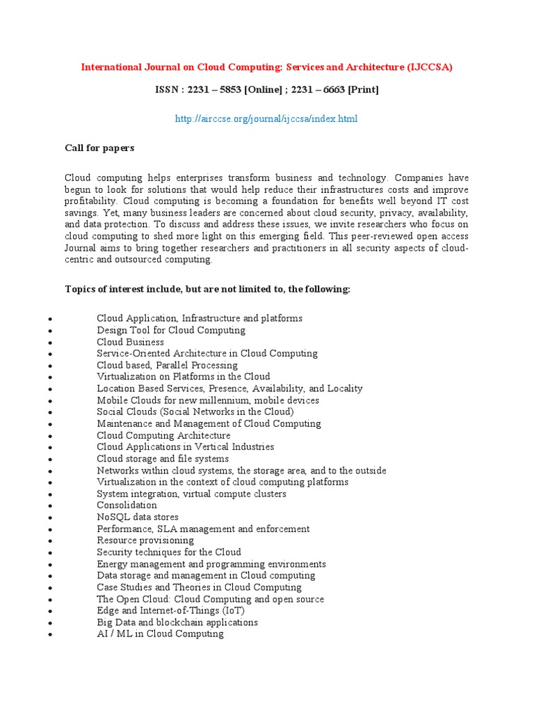 International Journal On Cloud Computing: Services and Architecture ...