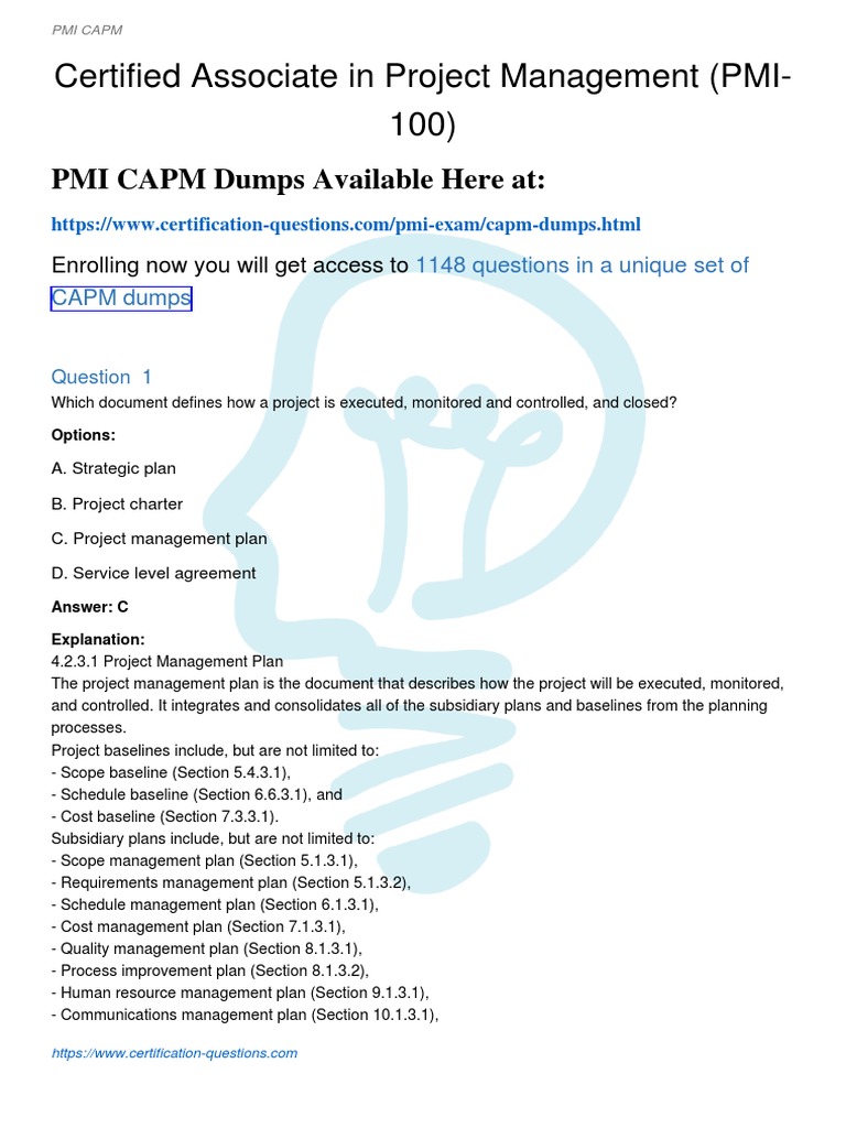 PMI CAPM Certification Practice Questions: A Review of Key Concepts and Processes Assessed on ...
