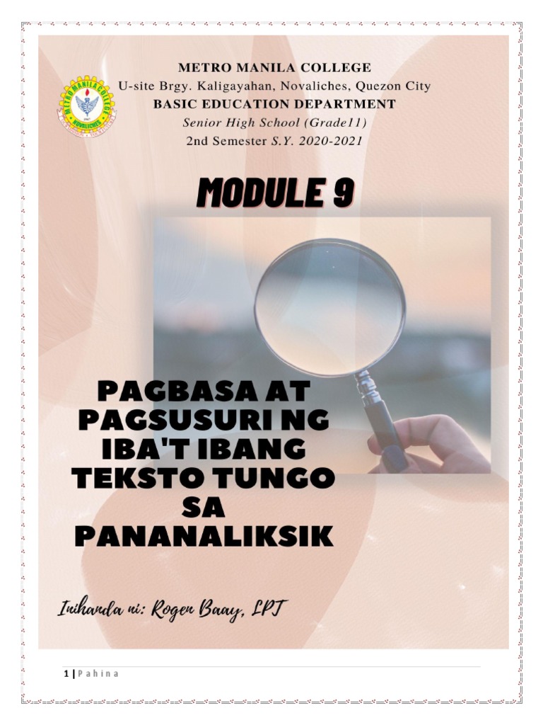Private Files MODULE 9 Pagbasa at Pagsusuri NG Ibat Ibang Teksto Tungo ...