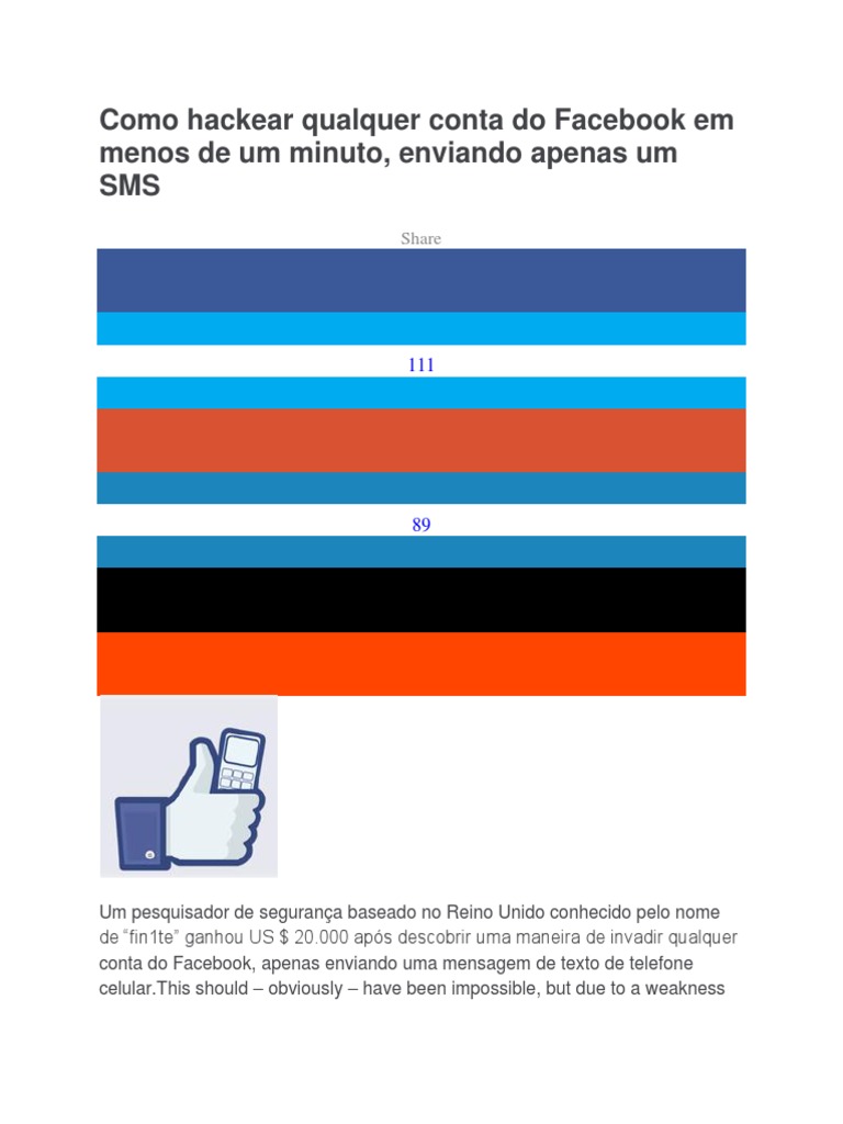 Hackeando O Facebook Pelo Sms | PDF | Facebook | Vulnerabilidade (informática)