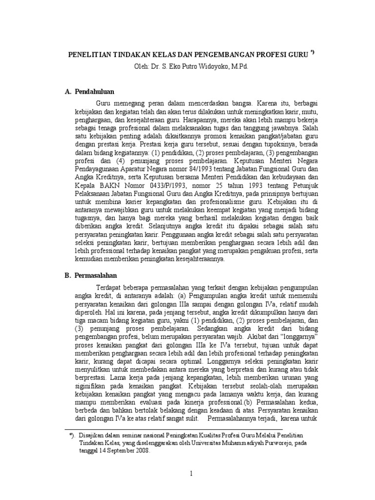 Penelitian Tindakan Kelas Dan Pengembangan Profesi Guru | PDF | Business