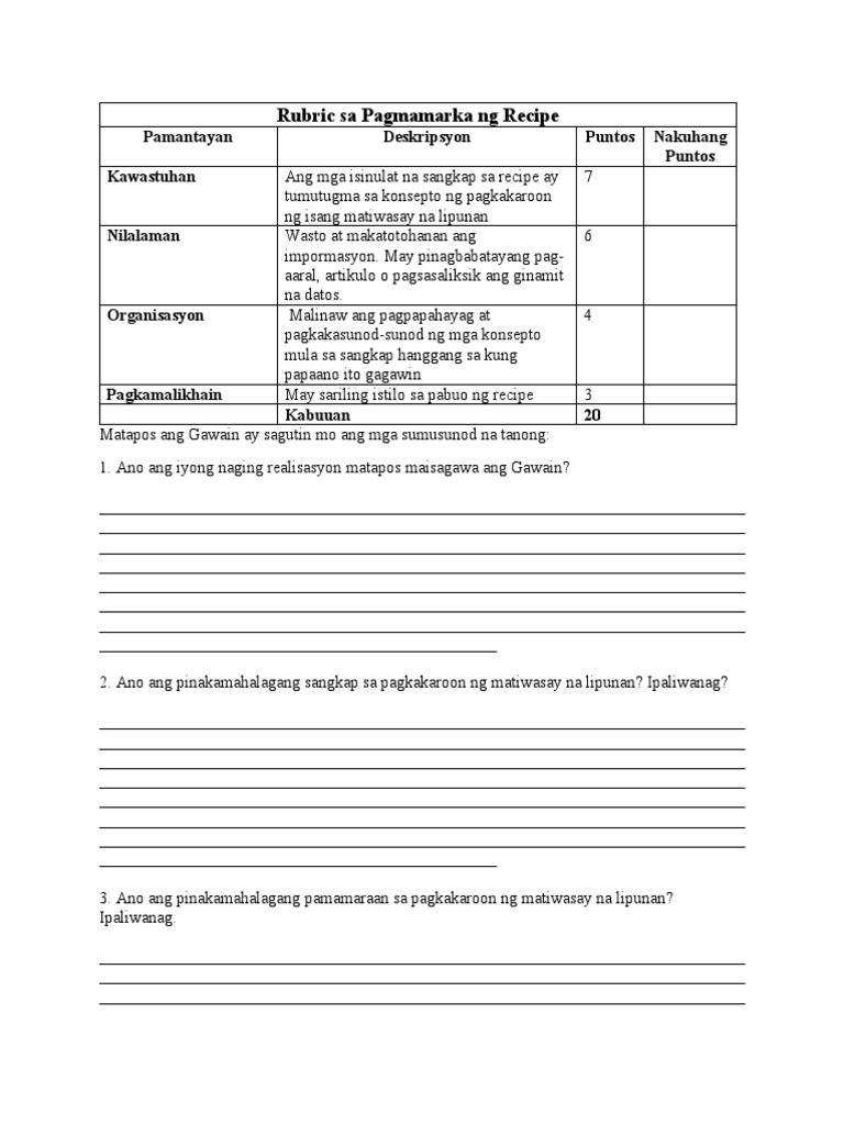 Rubric Sa Pagmamarka SAMPLE | PDF