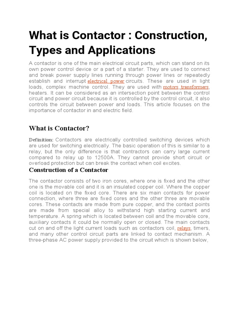What is Contactor: Construction, Types and Applications | PDF | Relay ...