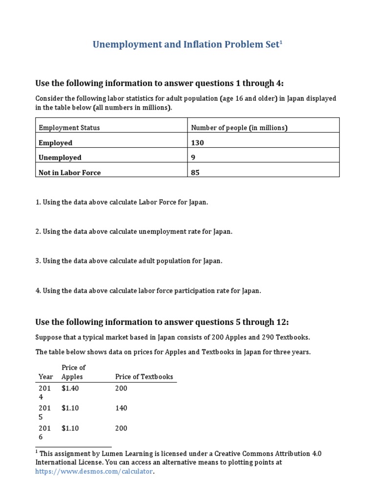 Unemployment and Inflation Problem Set: Use The Following Information ...