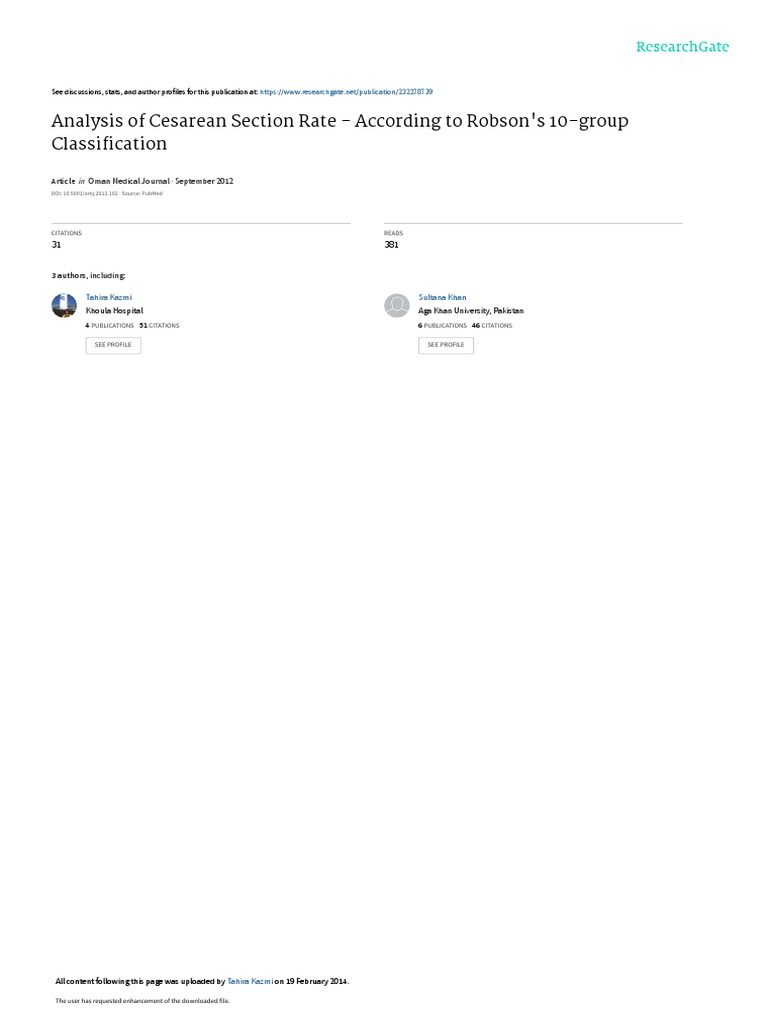 Analysis of Cesarean Section Rate - According To Robson's 10-Group ...