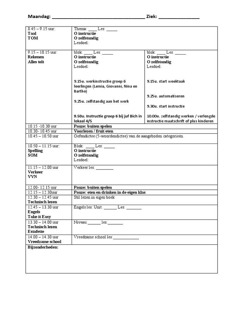 Dagplanning Groep 7 | PDF