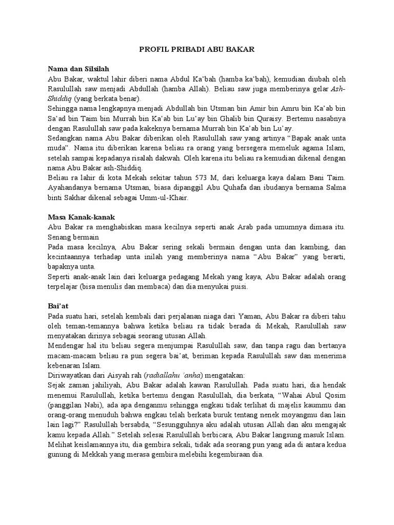 Profil Pribadi Abu Bakar | PDF