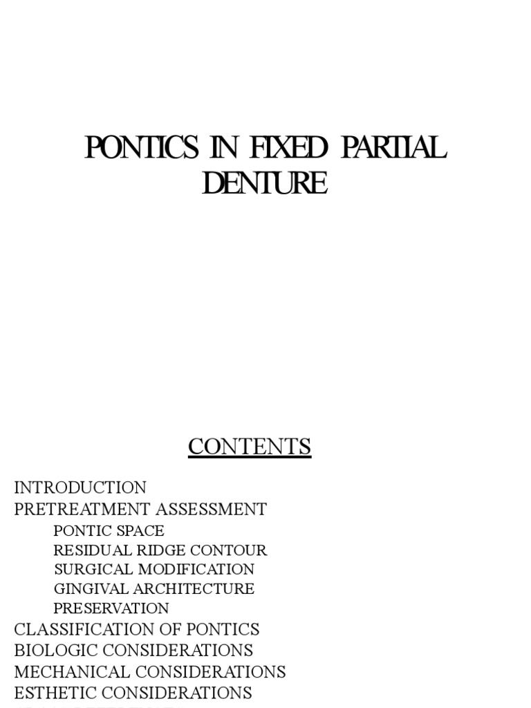 Pontics in Fixed Partial Denture | PDF | Dentures | Mouth