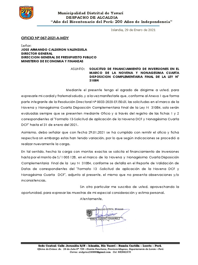 Oficio Mef | PDF | Economía (general) | Finanzas (general)