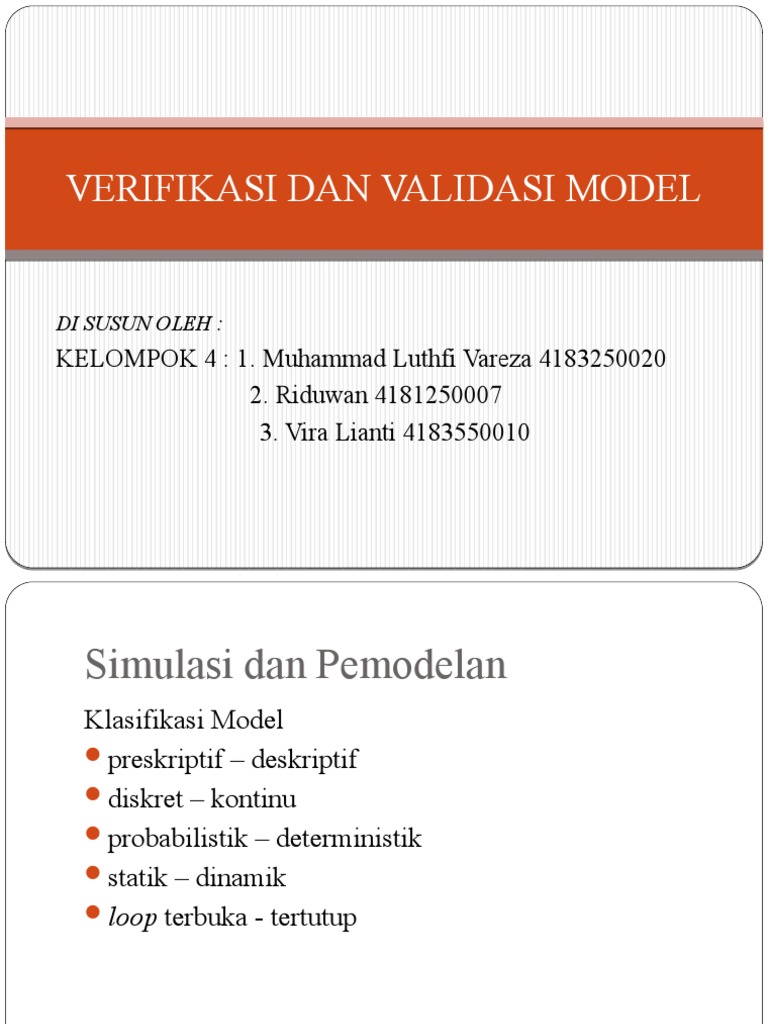 VERIFIKASI DAN VALIDASI MODEL - Kelompok 7 | PDF