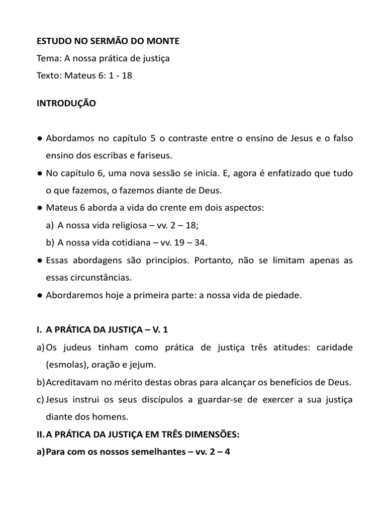 Estudo No Sermão Do Monte Pdf Sermão No Monte Oração