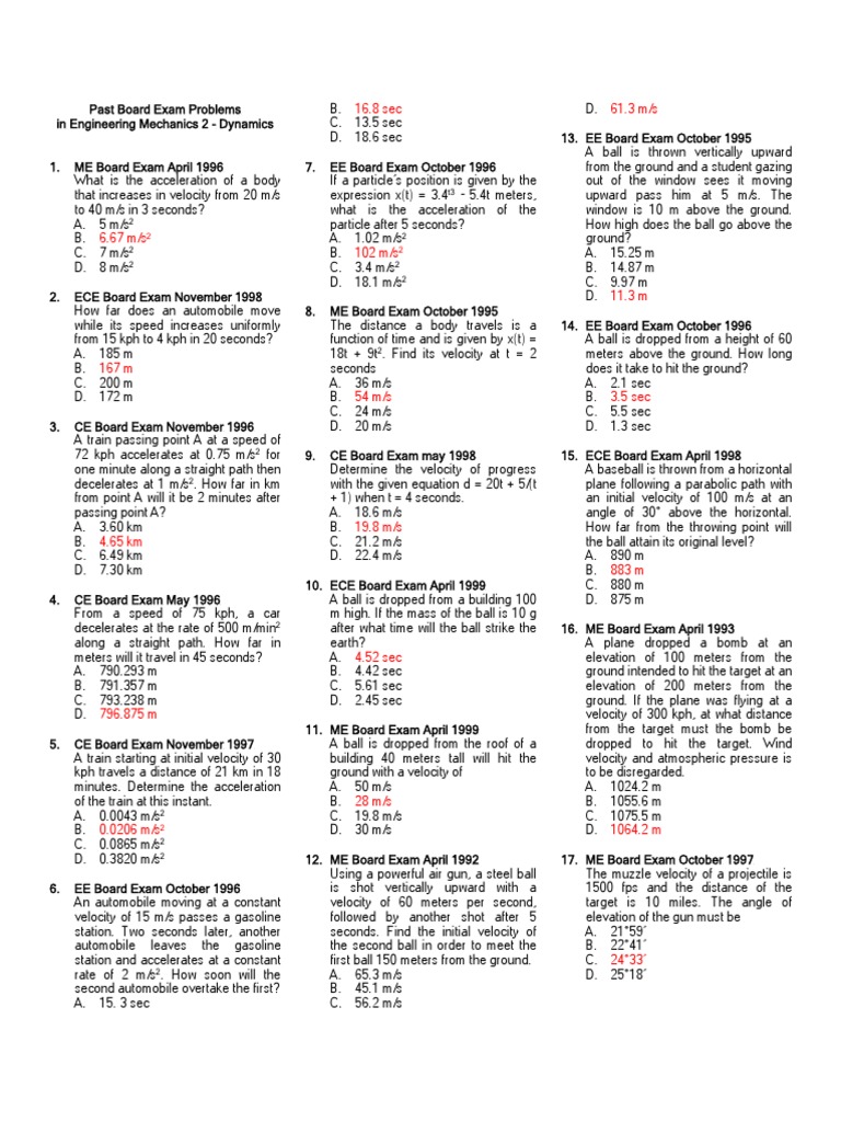 Past Board Exam Problems in Dynamics | PDF | Acceleration | Speed