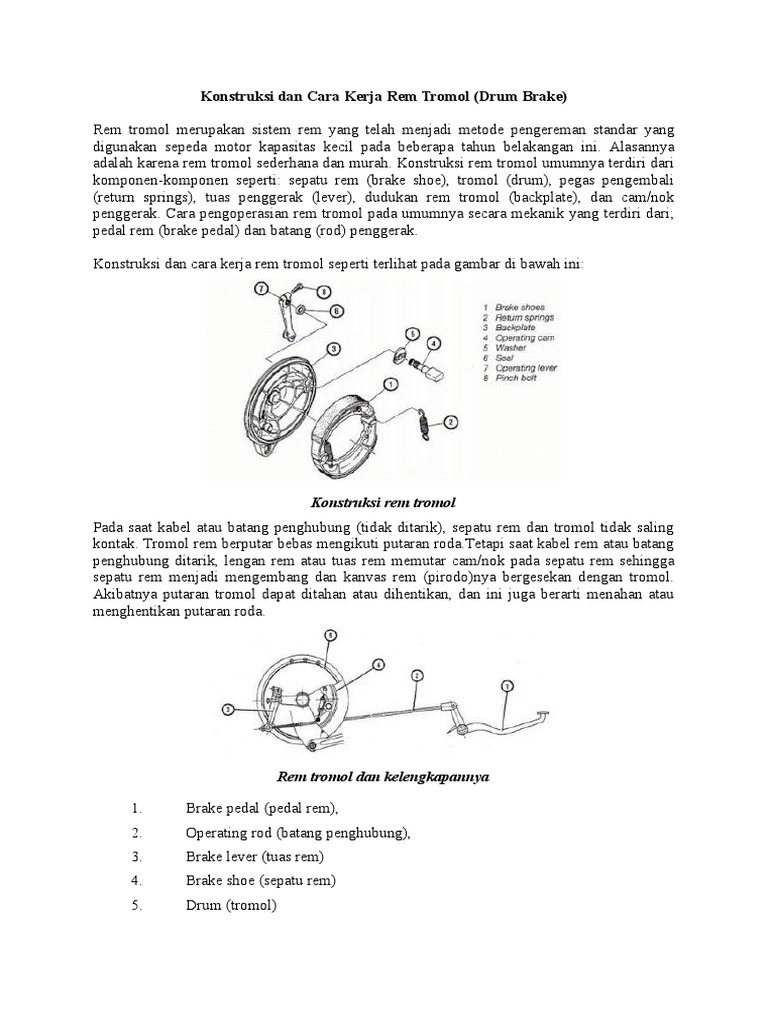 Konstruksi dan Cara Kerja Rem Tromol | PDF