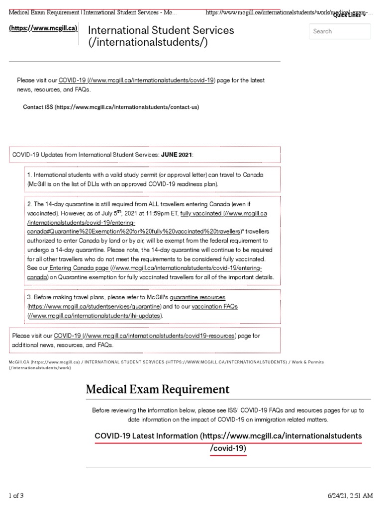 Medical Exam Requirement - International Student Services - McGill ...