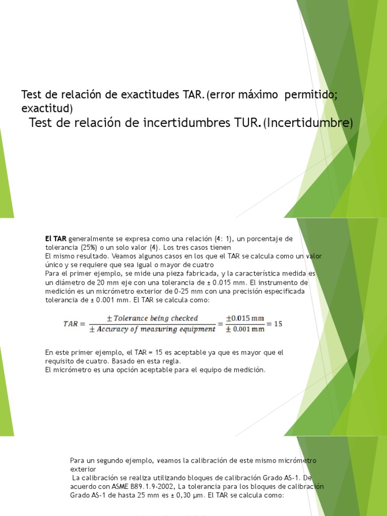 Comparativa TAR y TUR en Calibración | PDF | Calibración | Tolerancia ...