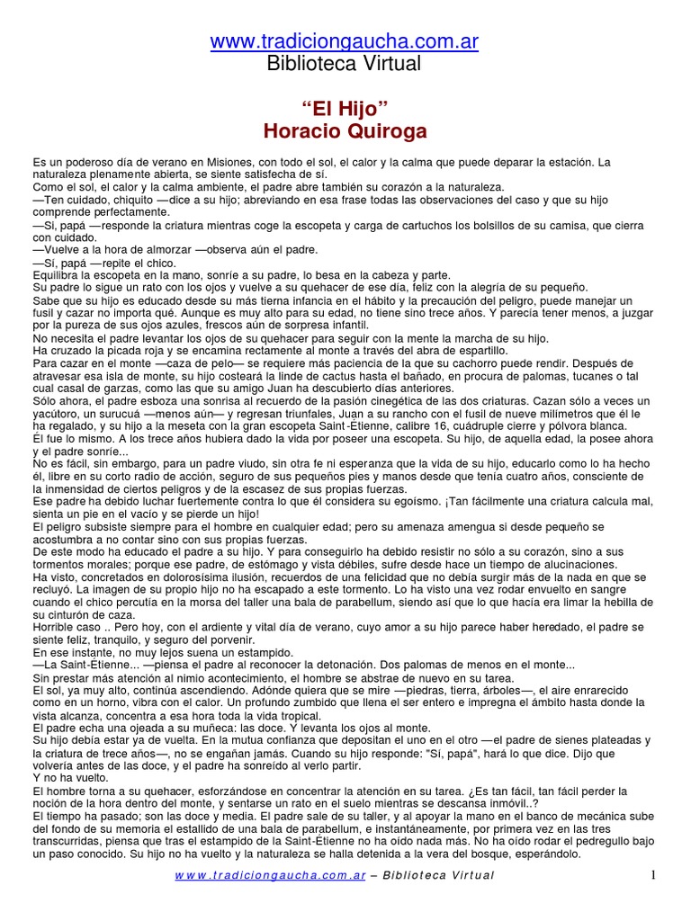 El Hijo - Horacio Quiroga | PDF