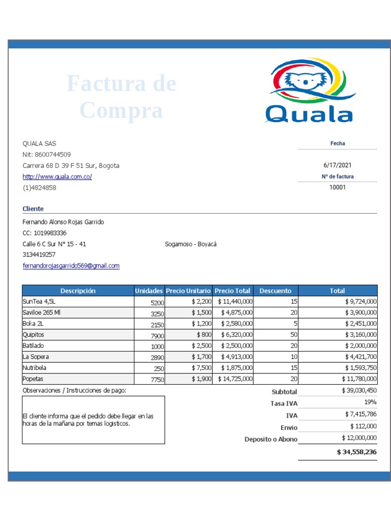 Factura de Compra-Fernando Alonso Rojas Garrido-8°A | PDF