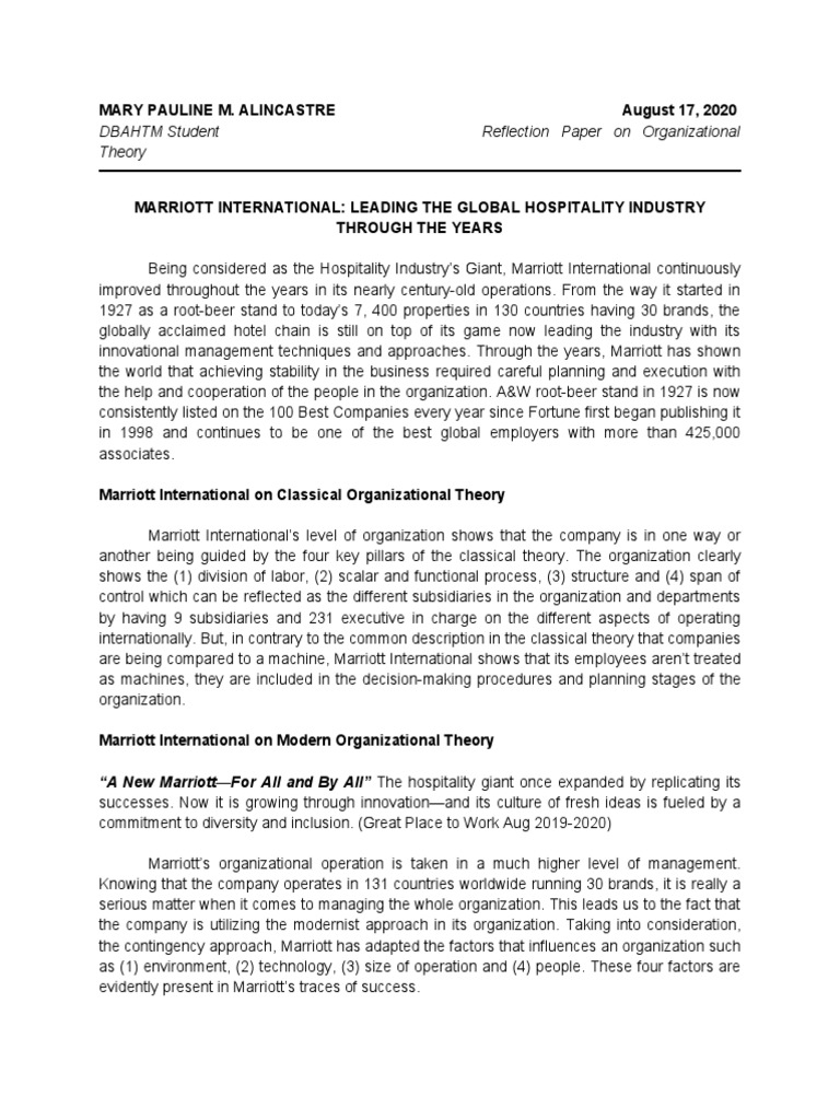 Marriott Case Reflection Paper | Download Free PDF | Marriott ...
