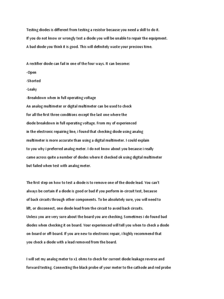 Testing Diodes | PDF | Diode | Analogue Electronics