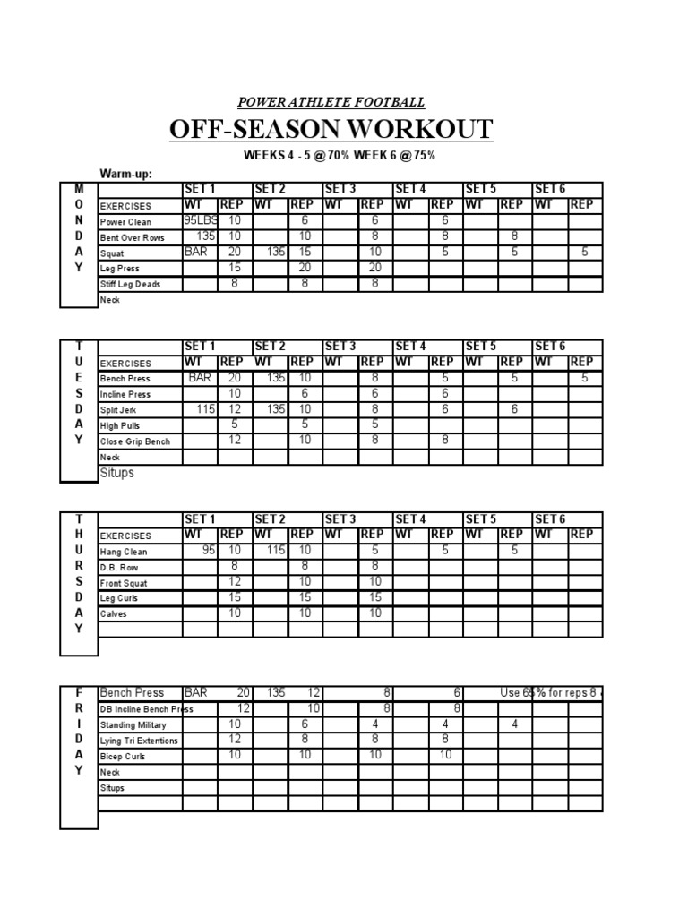 Off-Season Football Workout Plan | PDF | Physical Fitness | Recreation