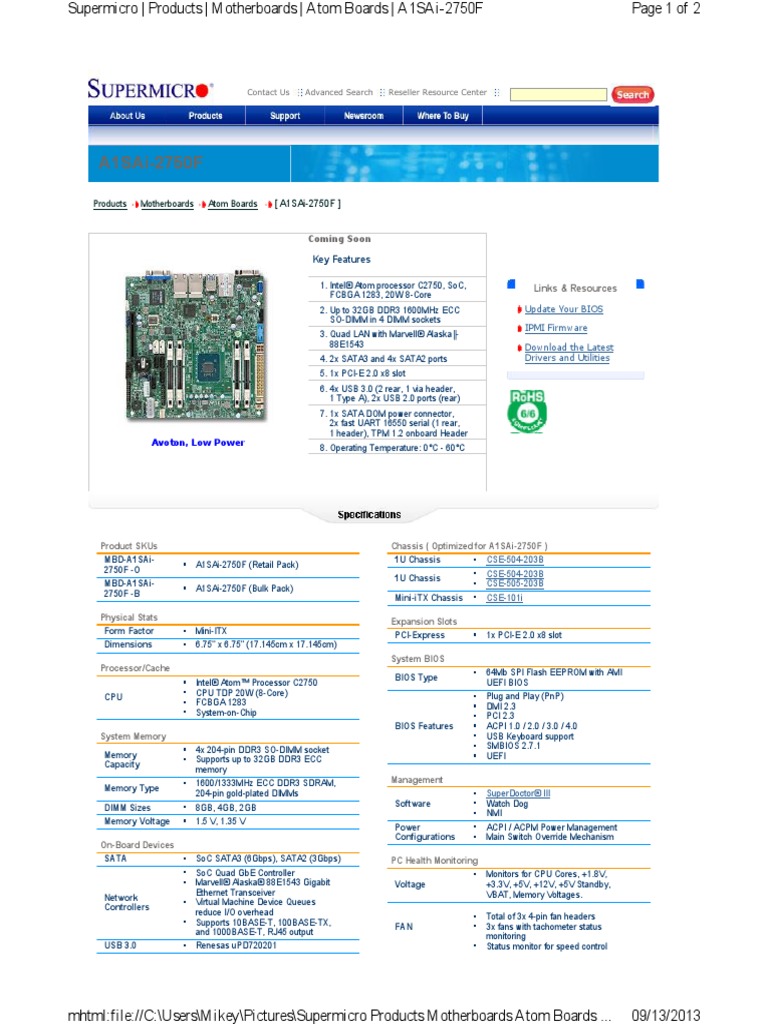 Supermicro A1SAi-2750F MoBo | PDF | Bios | Personal Computers