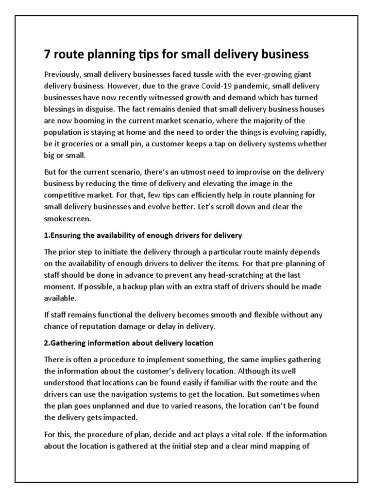 Route Planning Tips for Small Deliveries | PDF | Business | Science