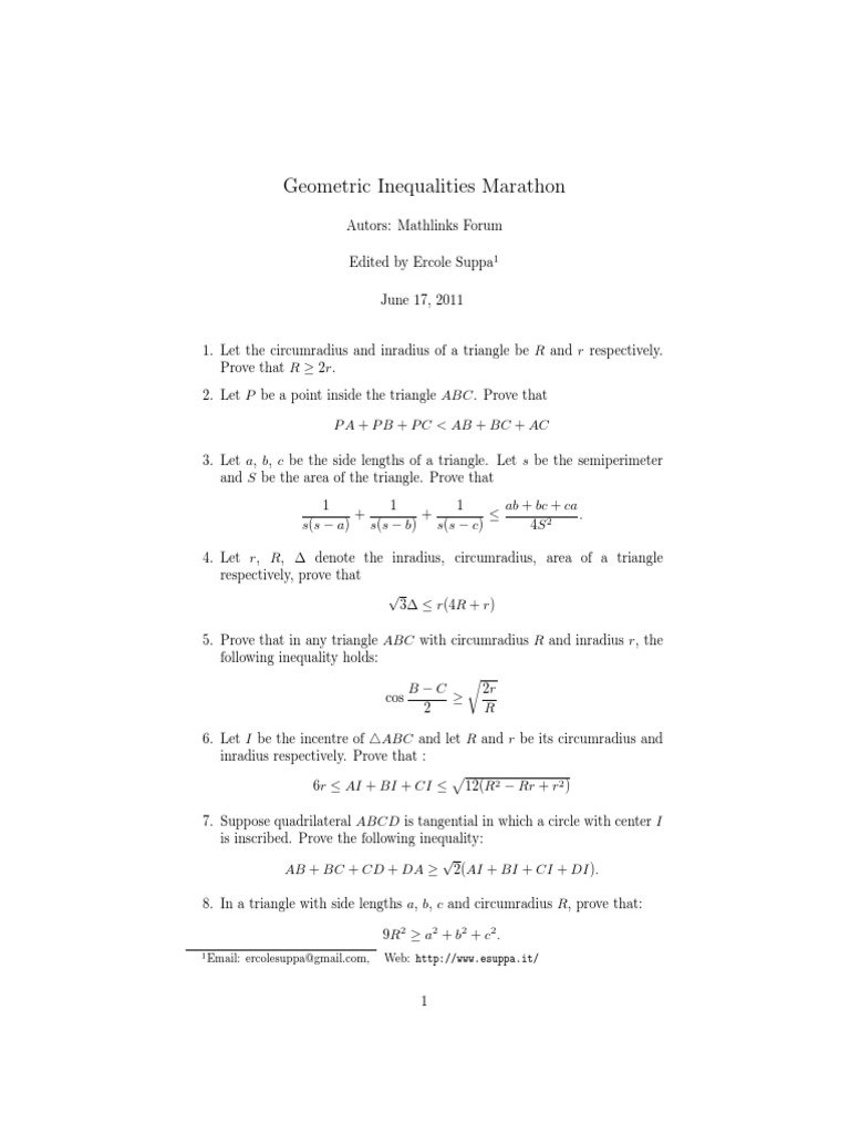 Geometric Inequalities in Triangles | PDF | Triangle | Euclidean Plane ...