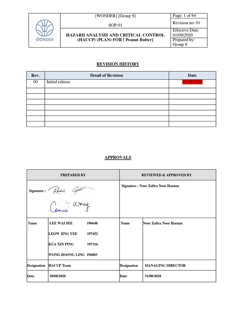 Hazard Analysis and Critical Control (HACCP) (PLAN) FOR (Peanut Butter ...