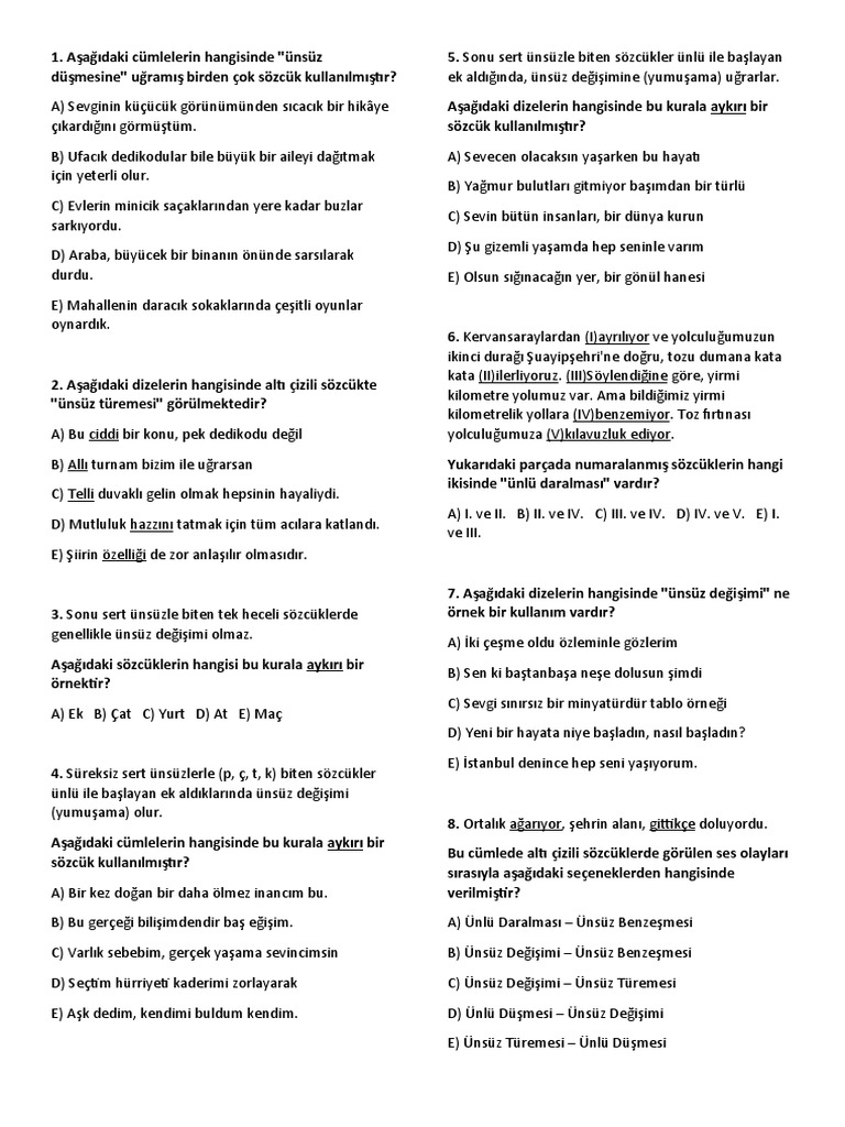 Ses Bilgisi Test | PDF