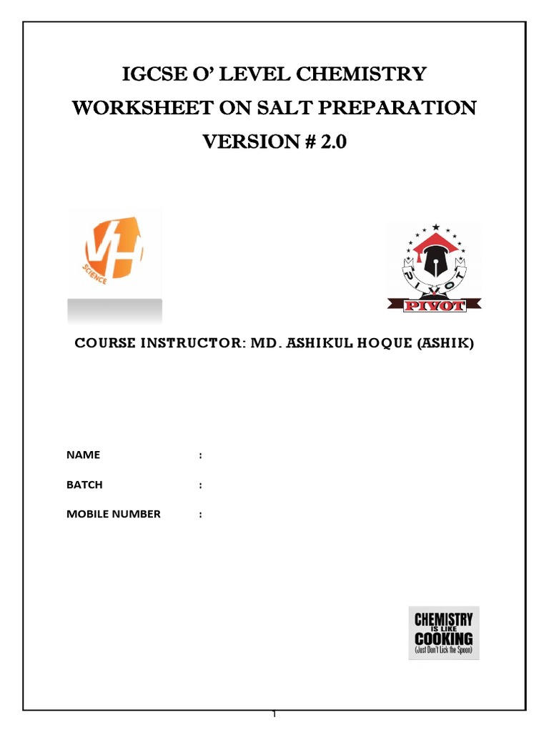 Salt Preparation Worksheet v2 | PDF | Salt (Chemistry) | Sets Of ...