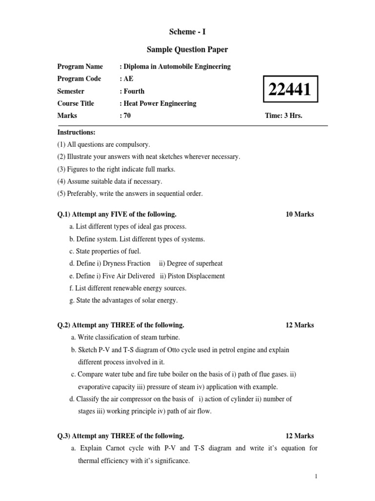 Sample-Question-Paper - Heat Power Engineering | PDF | Steam | Heat
