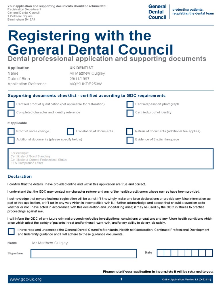GDC UkDentist Application MQ29UKDE253W | Download Free PDF | Dentist ...