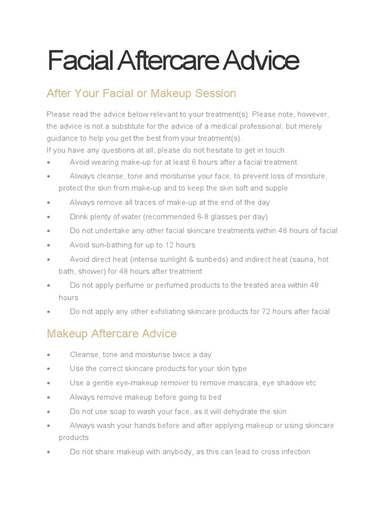 Facial and Makeup Aftercare Guide | PDF