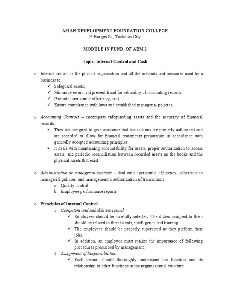 Internal Control and Cash | PDF | Internal Control | Cheque