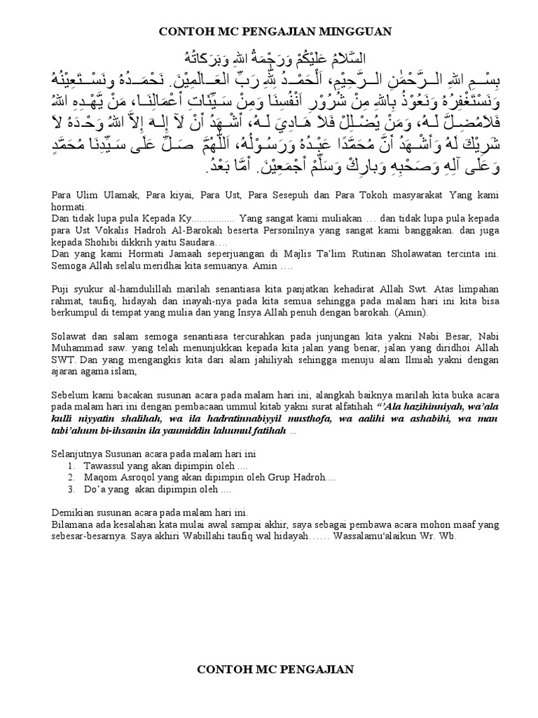 Contoh MC Pengajian Mingguan | PDF