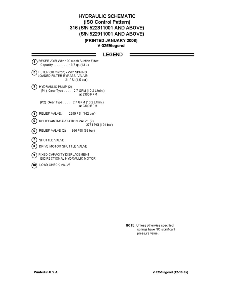 Hydraulic Schematic (ISO Control Pattern) 316 (S/N 522811001 AND ABOVE ...